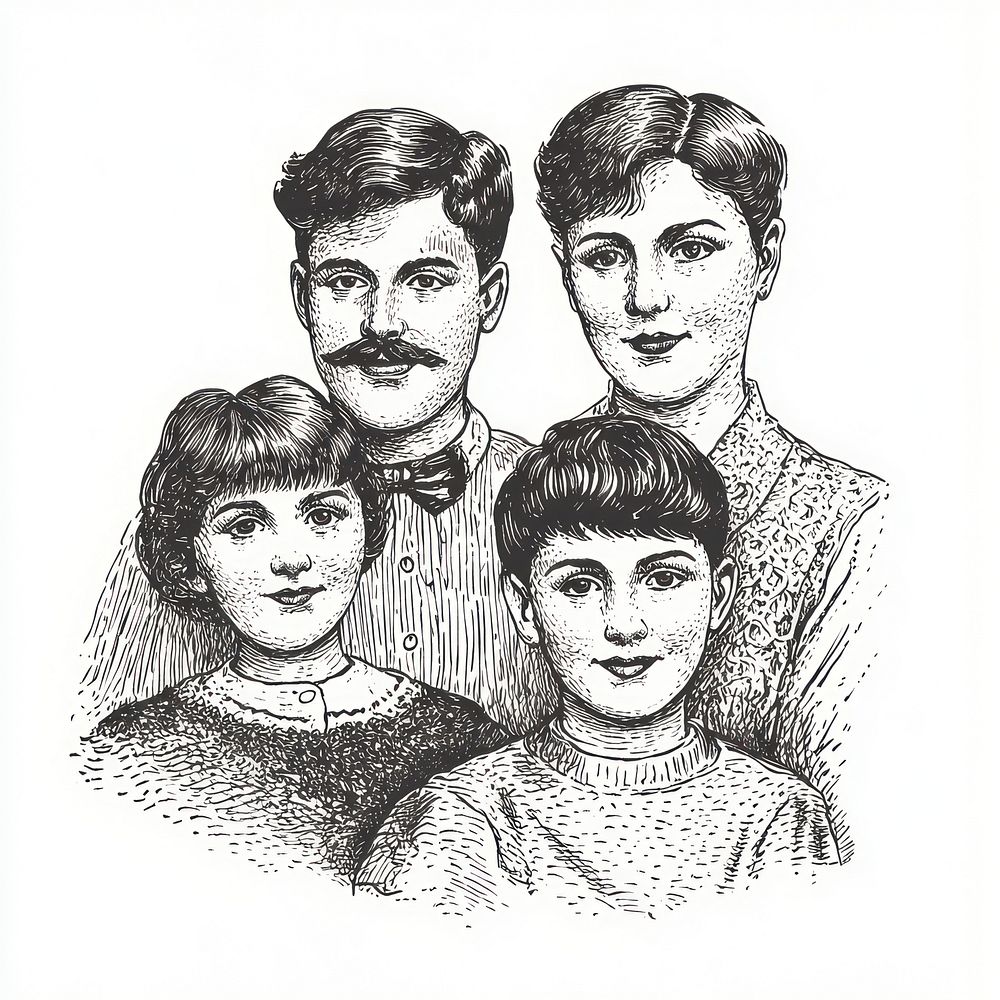 Family portraits art illustrated drawing. | Free Photo Illustration ...