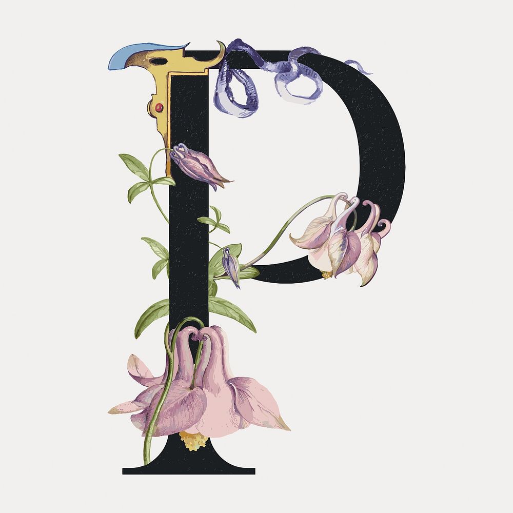 Letter P botanical calligraphic art | Free Vector - rawpixel