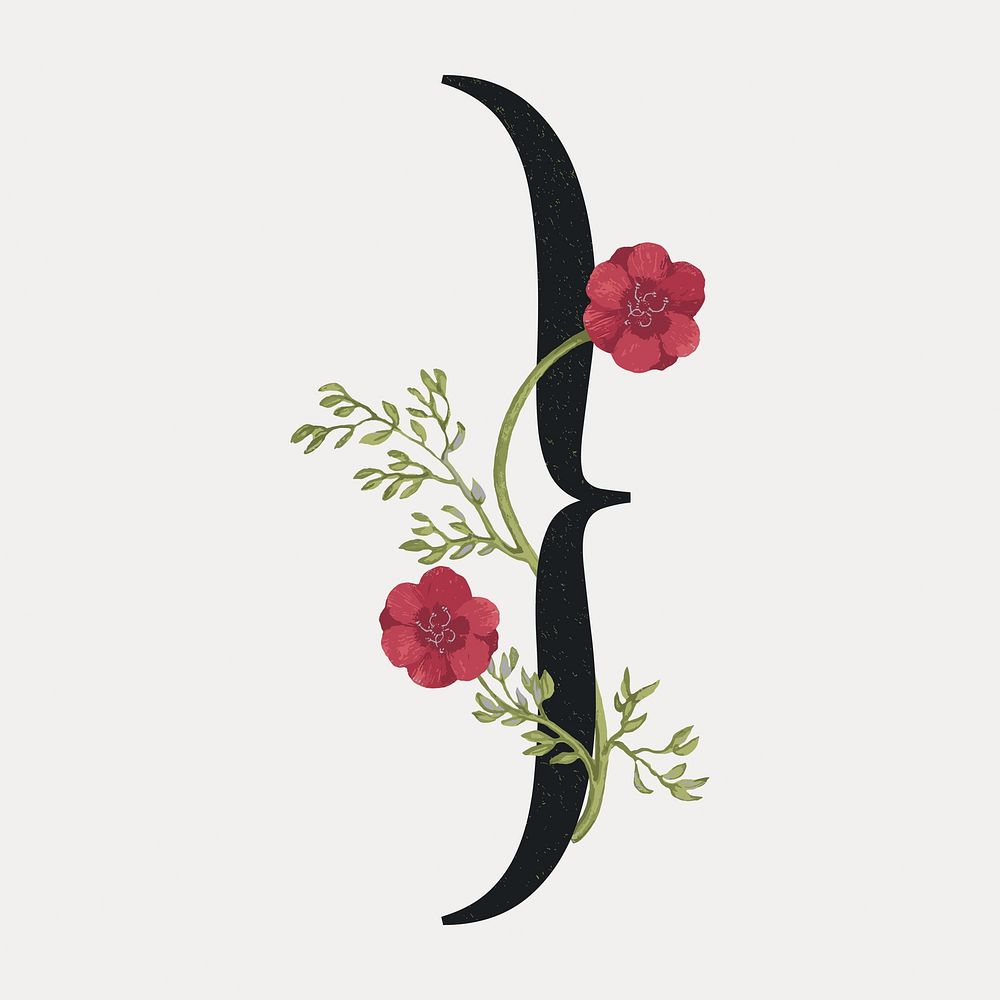 Curly bracket sign botanical calligraphic | Free Vector - rawpixel
