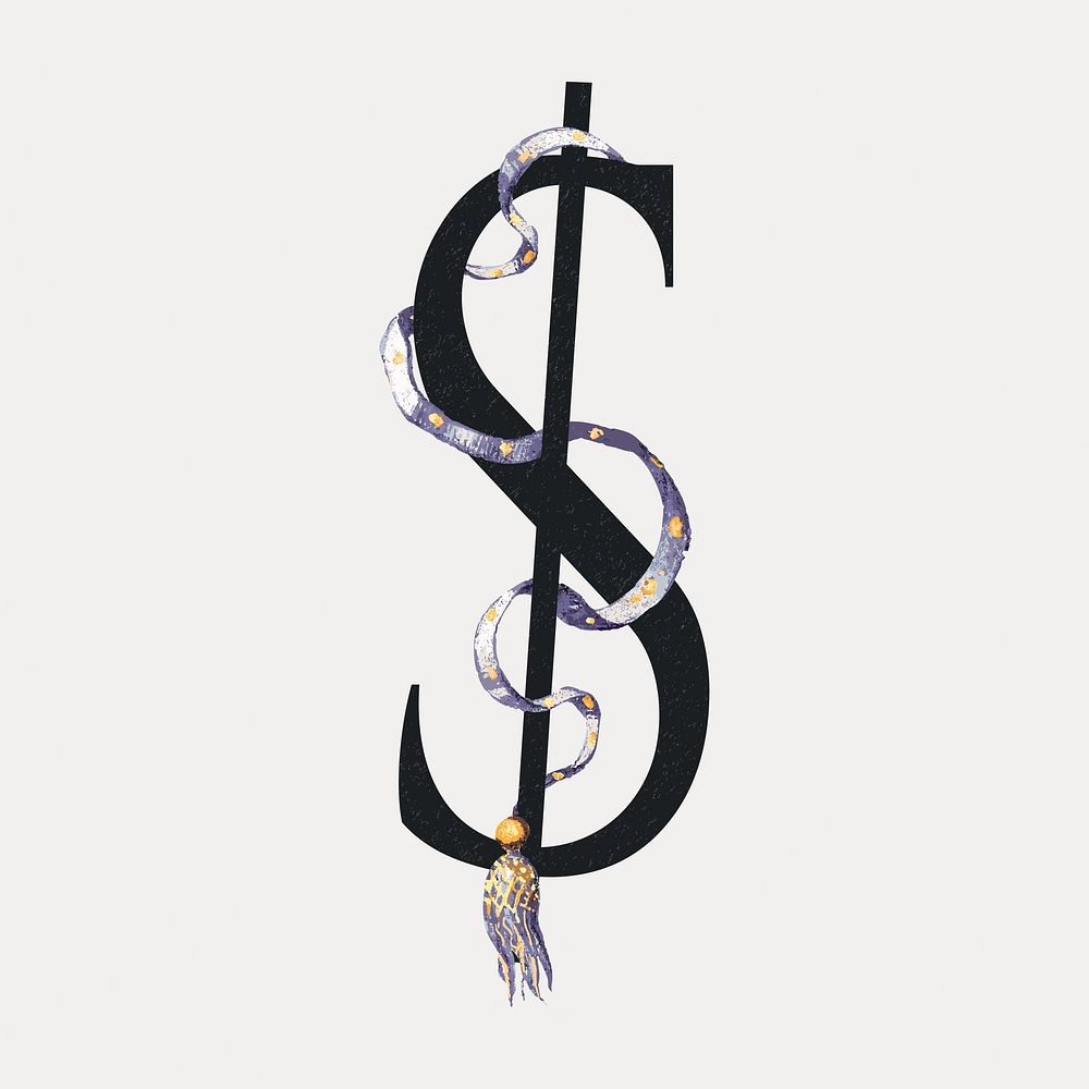 Dollar sign botanical calligraphic art, | Free Vector - rawpixel