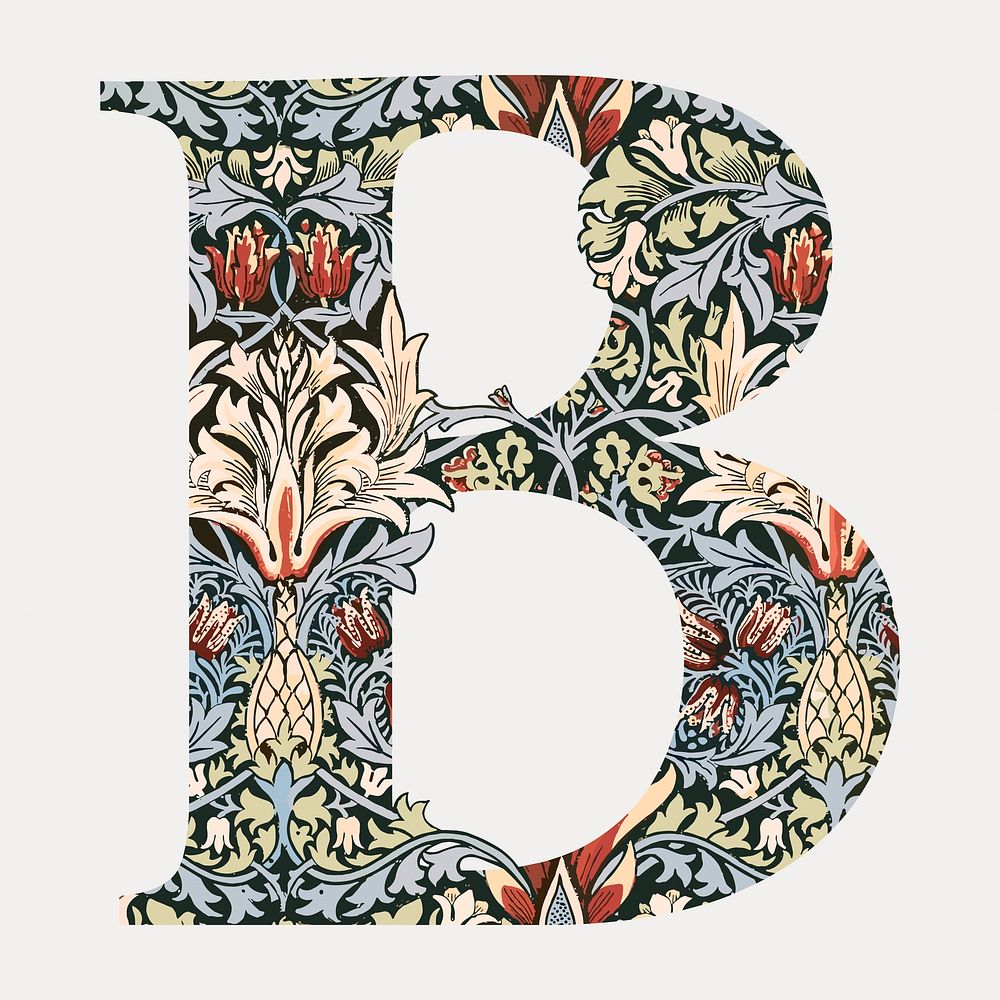 Letter B botanical pattern font, | Free Vector - rawpixel