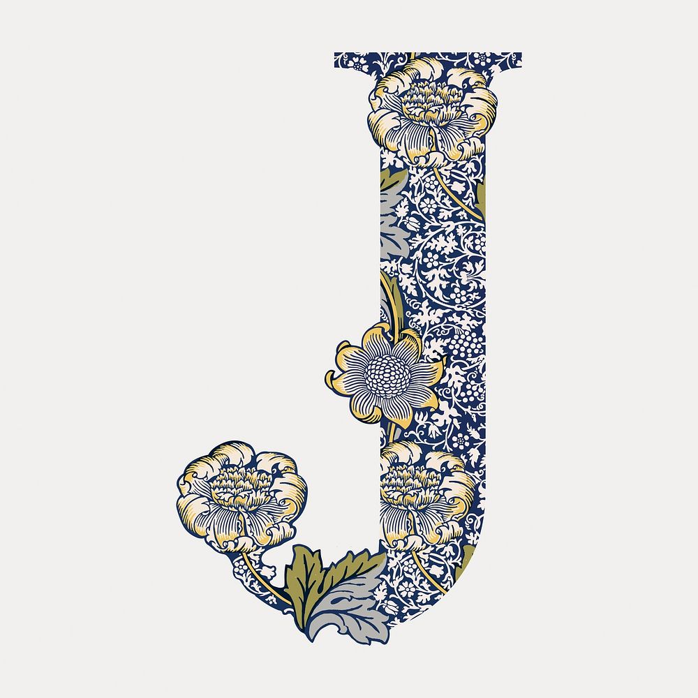 Letter J botanical pattern font, | Free Vector - rawpixel