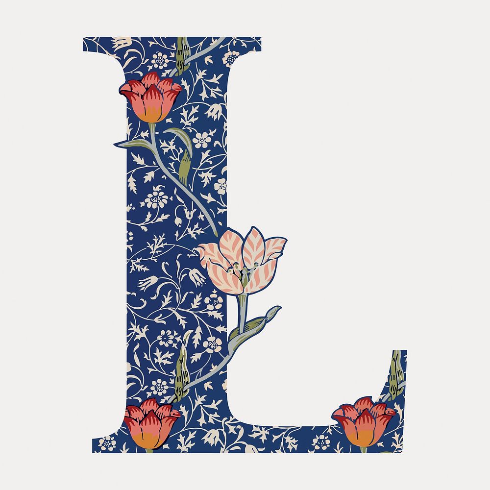 Letter L botanical pattern font, | Free Vector - rawpixel