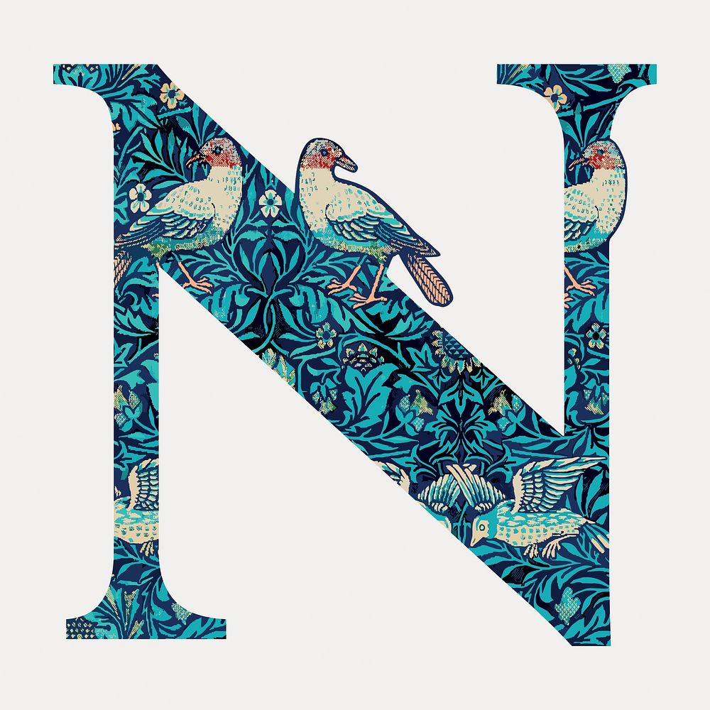 Letter N botanical pattern font, | Free Vector - rawpixel