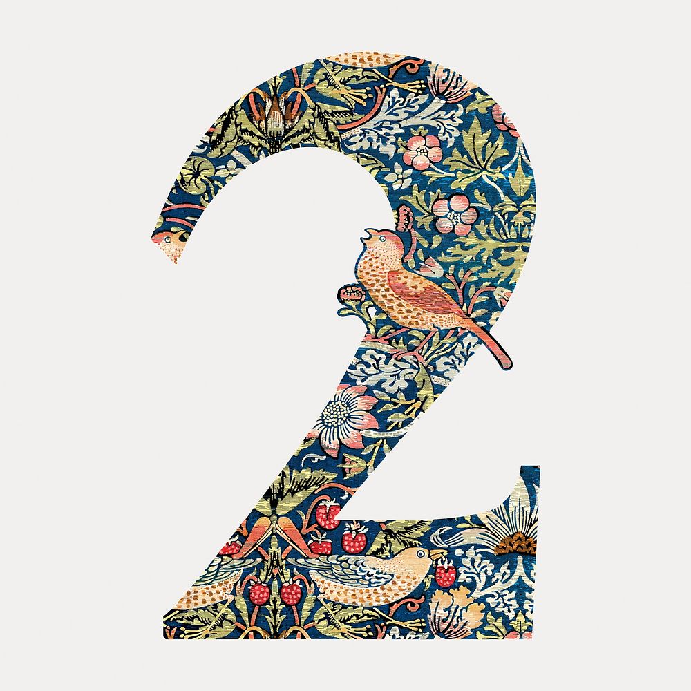 Number 2 vintage font, botanical | Free Vector - rawpixel