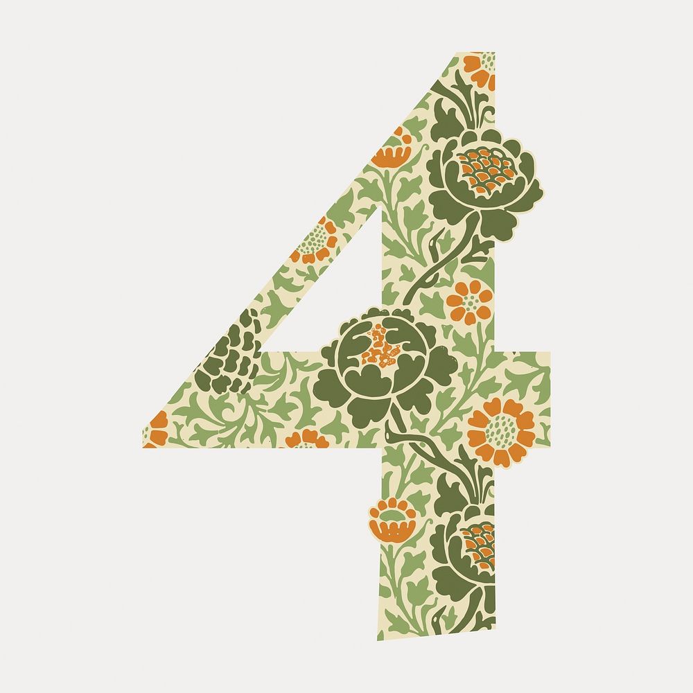 Number 4 vintage font, botanical | Free Vector - rawpixel