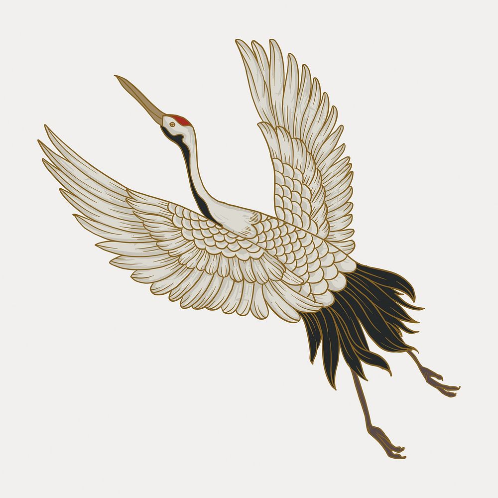 Watanabe's crane bird, oriental animal | Free Vector - rawpixel