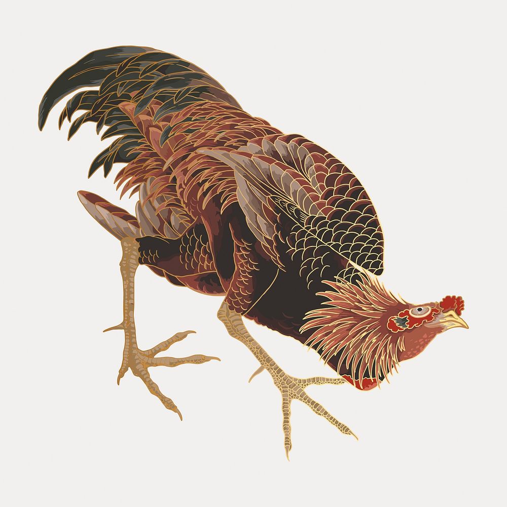 Hokusai's Gamecock oriental chicken illustration, | Free Vector - rawpixel