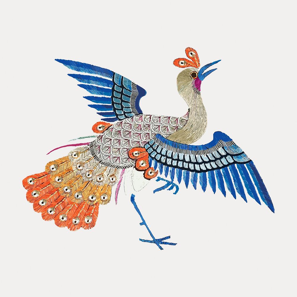 Chinese peacock embroidered animal, vintage | Free Vector - rawpixel