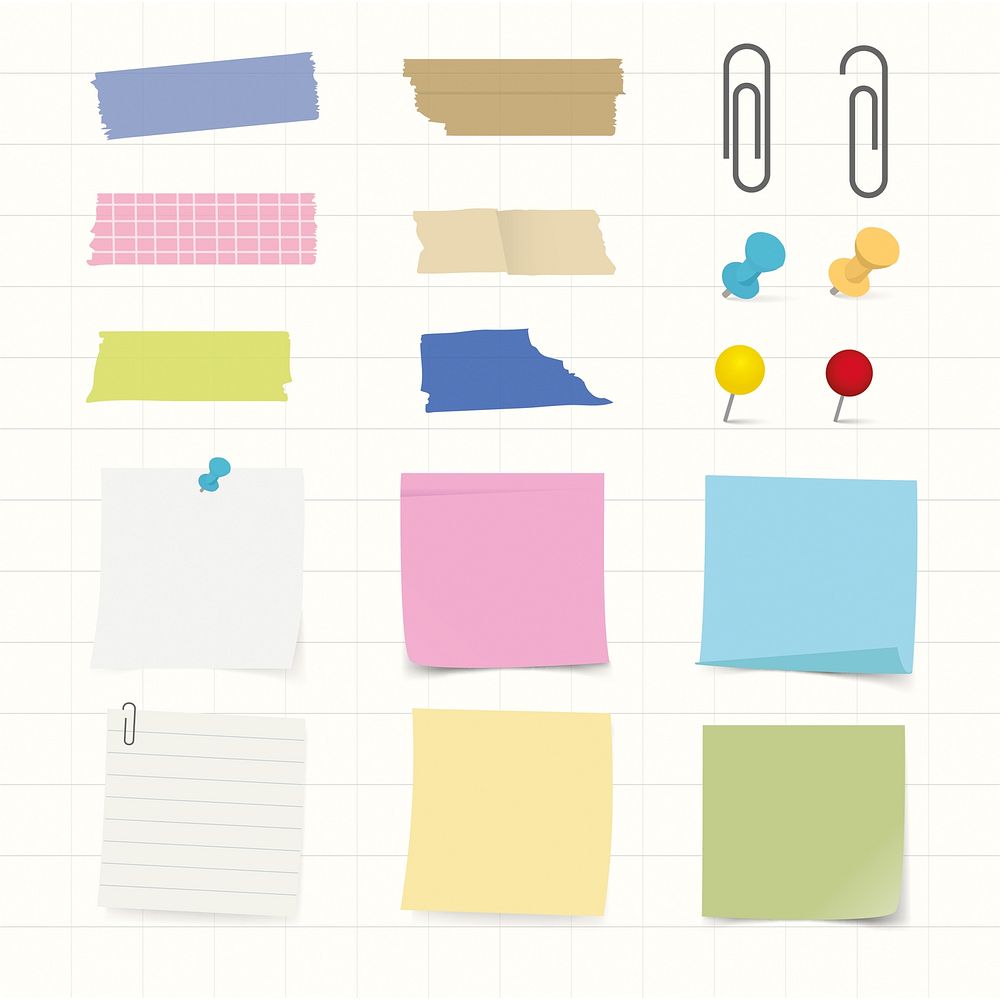 Collection colorful sticky notes, push | Free Vector - rawpixel