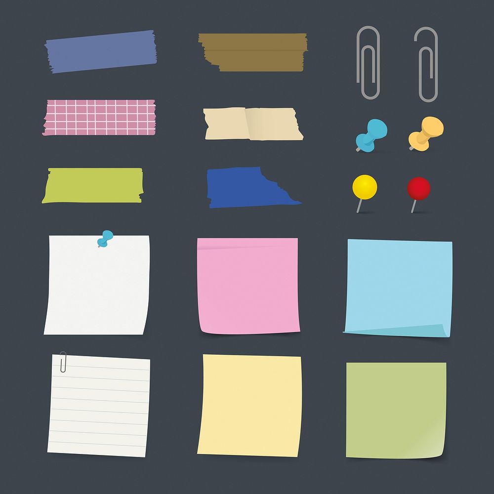 Collection colorful sticky notes, push | Free Vector - rawpixel