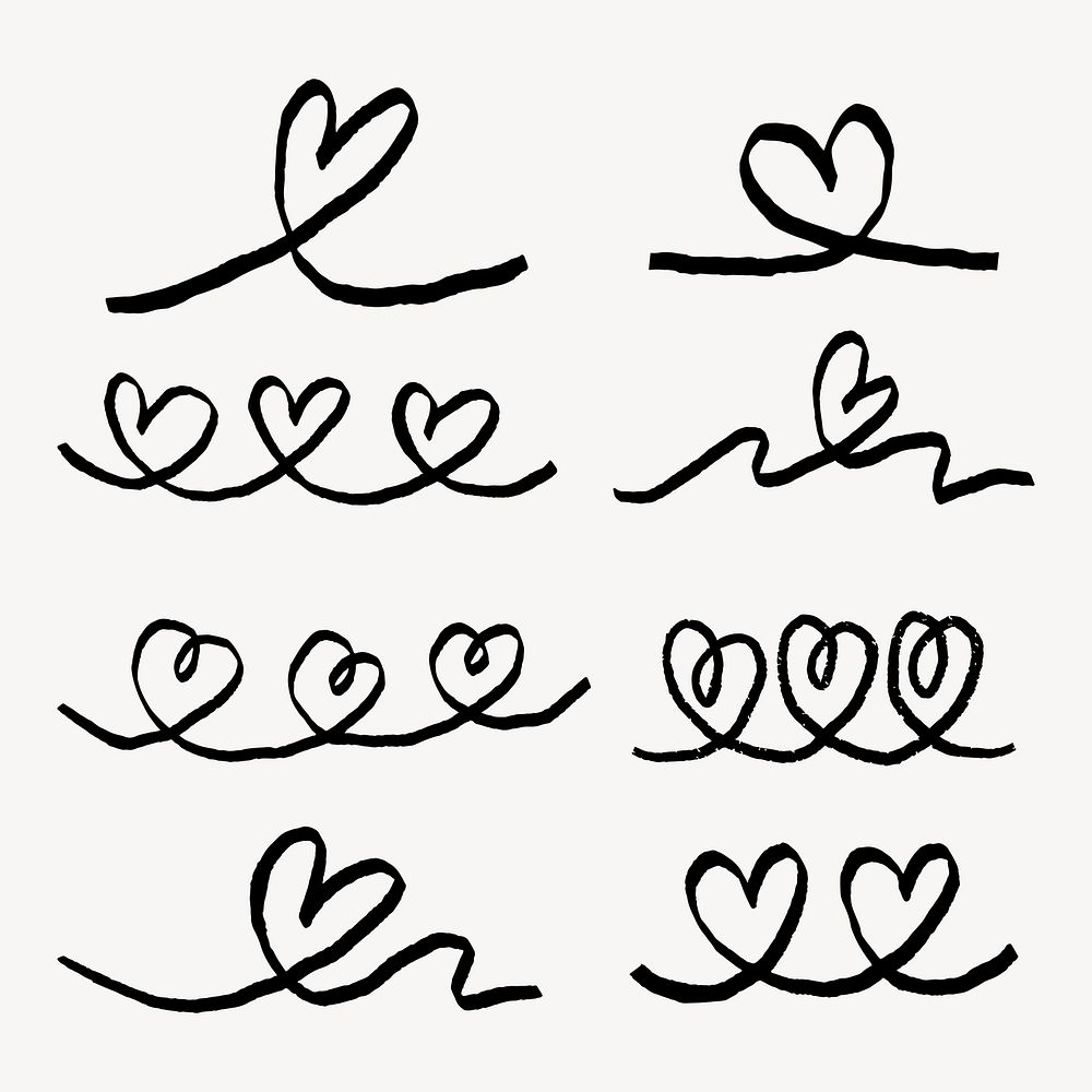 Collection hand-drawn heart doodles. Simple | Free Vector - rawpixel