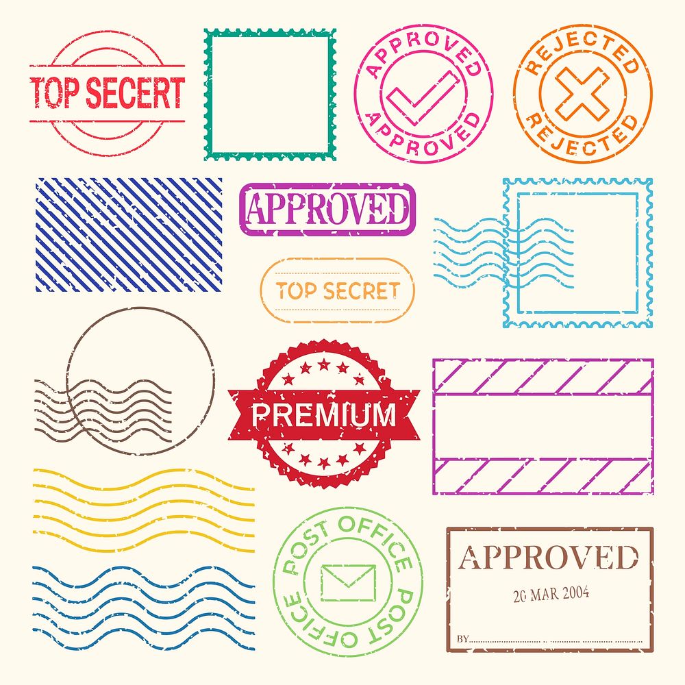 Collection colorful stamps including 'Approved', | Free Vector - rawpixel
