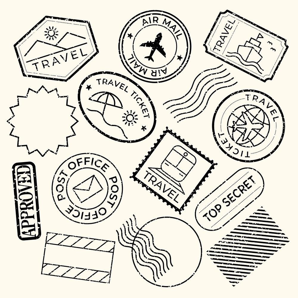 Vintage travel stamps and travel-themed | Free Vector - rawpixel