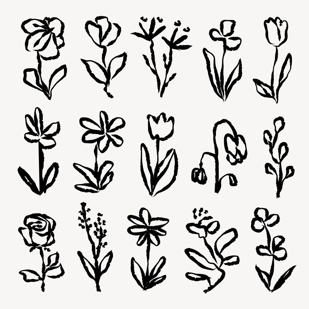Set 16 black ink flower | Free Vector - rawpixel