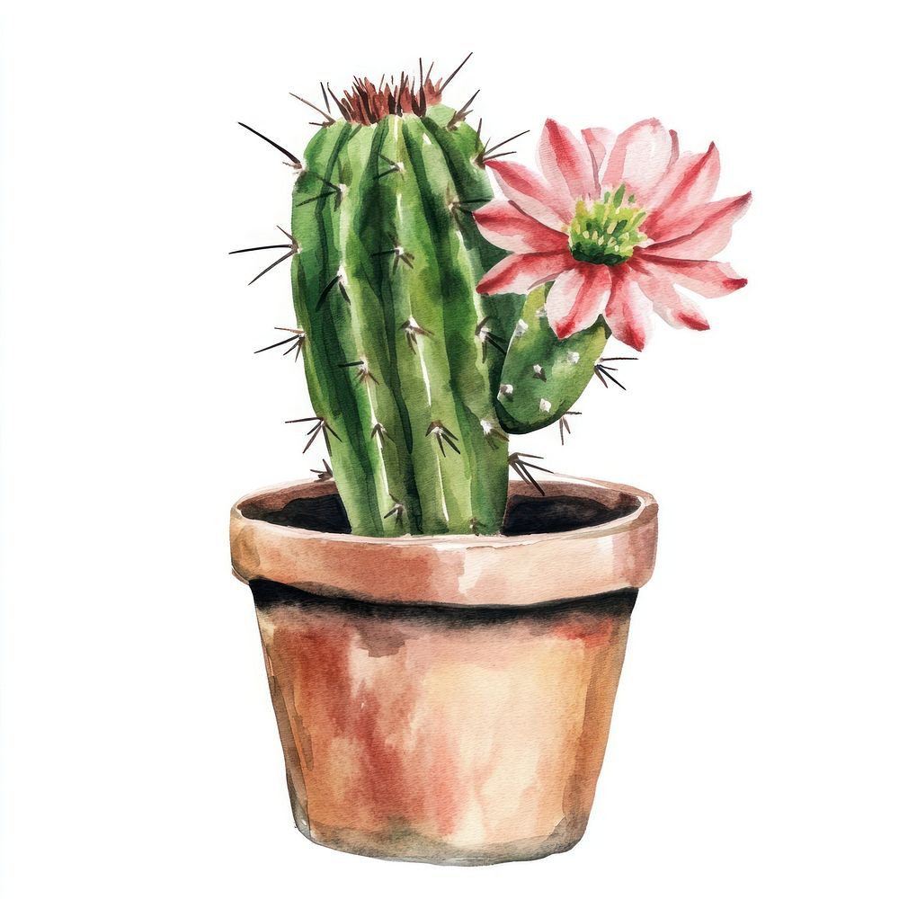 Potted cactus flower illustration watercolor | Free Photo Illustration - rawpixel