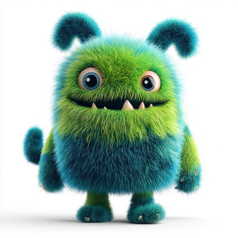 Green and blue fuzzy monster | Free Photo Illustration - rawpixel