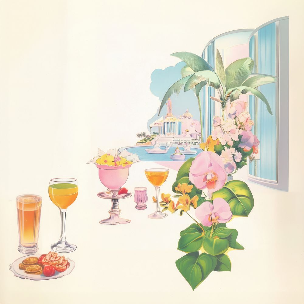 Collage flowers oceanfront relaxation. | Free Photo Illustration - rawpixel