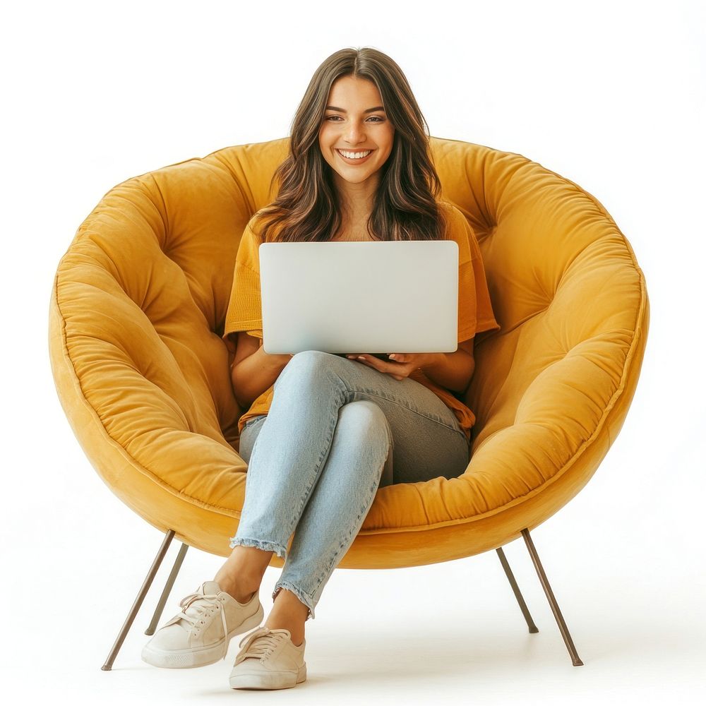 Woman happy chair smiling laptop. | Free Photo - rawpixel