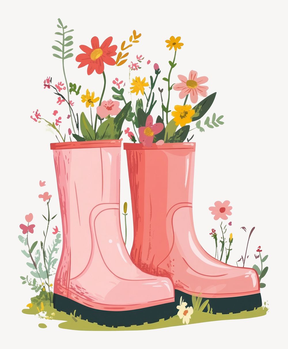 pair pink rain boots flowers | Free Vector - rawpixel