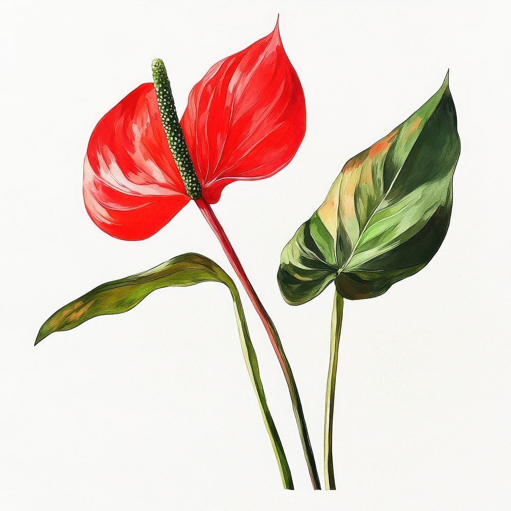 Red anthuriums flower illustration leaves | Free Photo Illustration ...