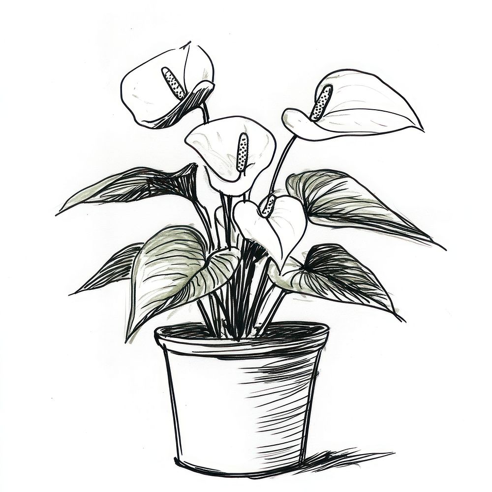 Indoor potted Anthurium plant sketch | Free Photo Illustration - rawpixel