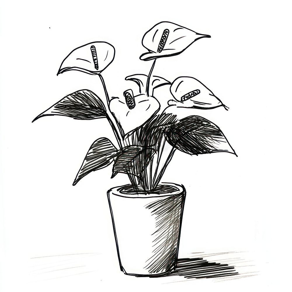 Indoor potted Anthurium plant sketch | Free Photo Illustration - rawpixel
