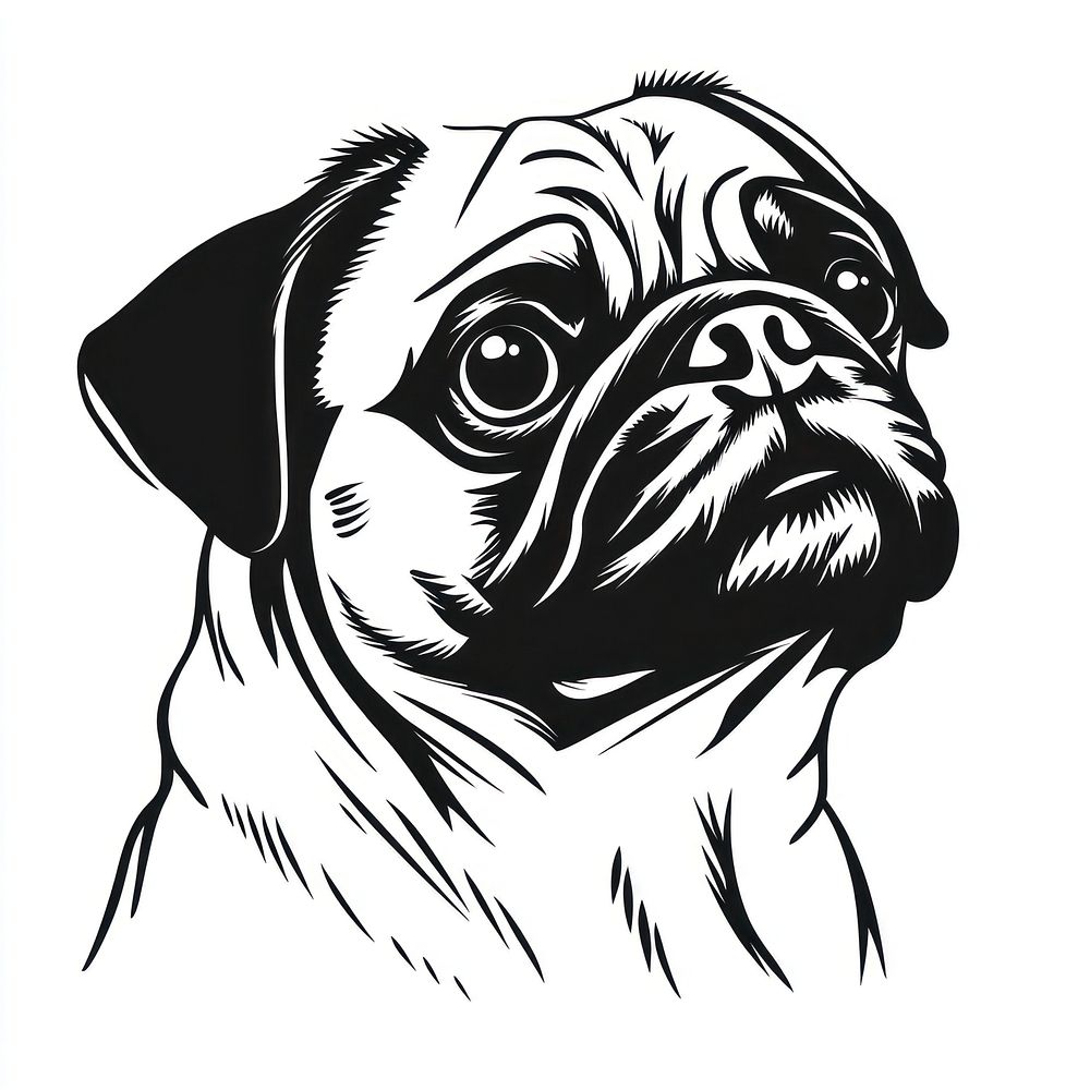 Pug face linear art illustration | Free Photo Illustration - rawpixel