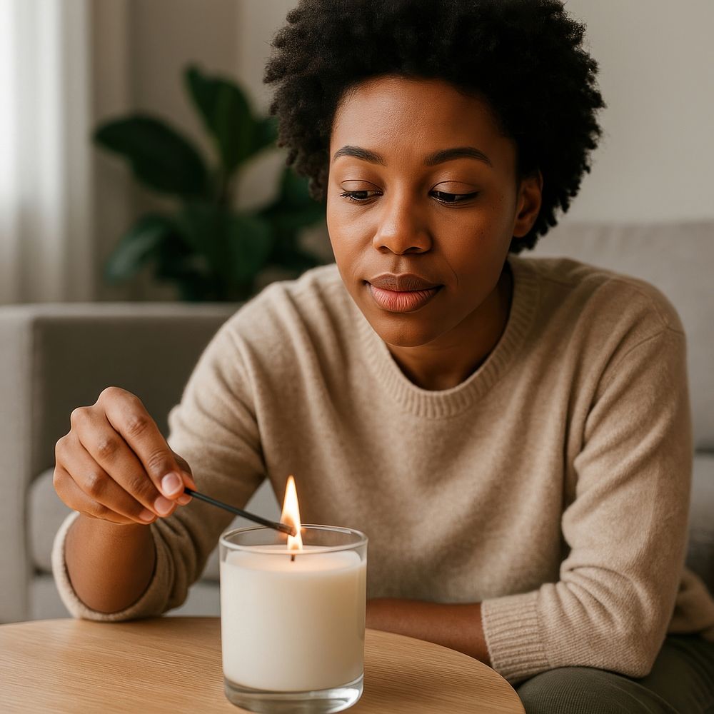Woman lighting candle indoors peacefully. | Free Photo - rawpixel