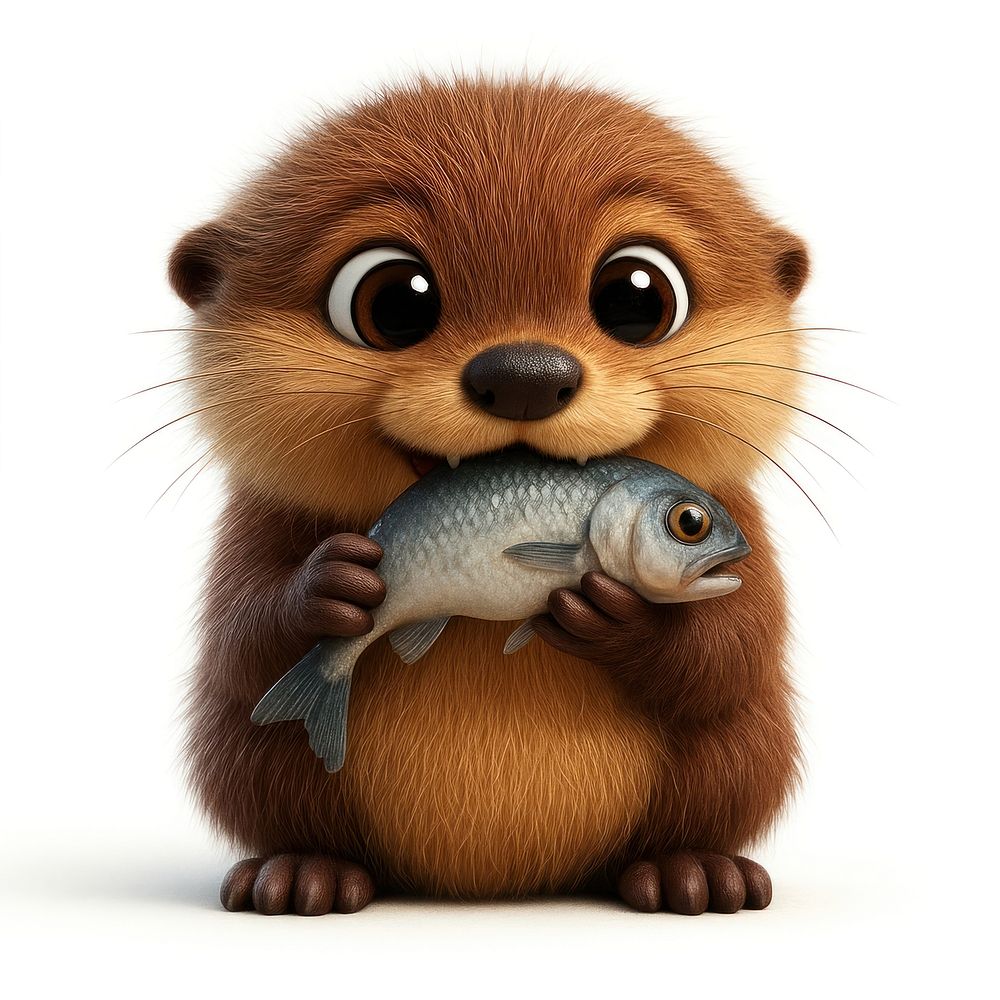 Cute otter holding fish illustration. | Free Photo Illustration - rawpixel