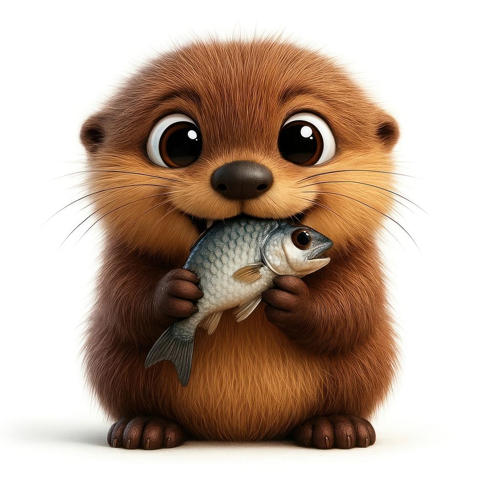 Cute otter holding fish illustration | Free Photo Illustration - rawpixel
