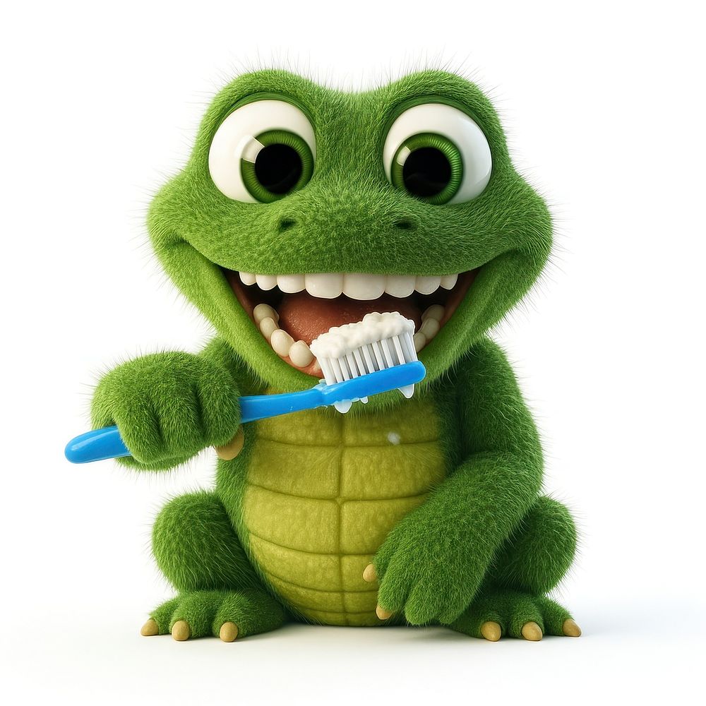 Cute frog brushing teeth | Free Photo Illustration - rawpixel