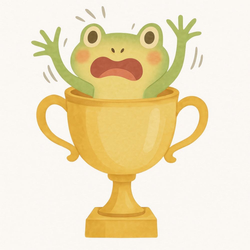 Frog surprised inside trophy | Free Photo Illustration - rawpixel