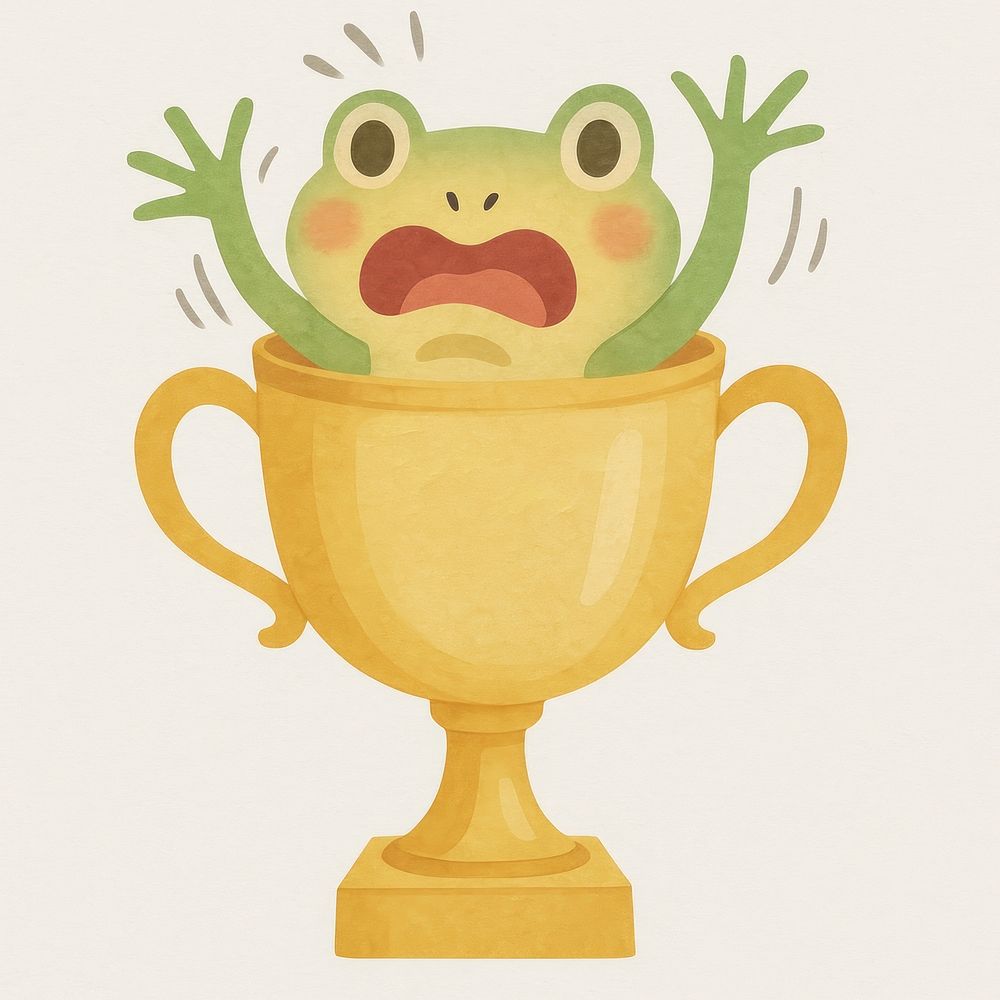 Frog surprised inside trophy. | Free Photo Illustration - rawpixel