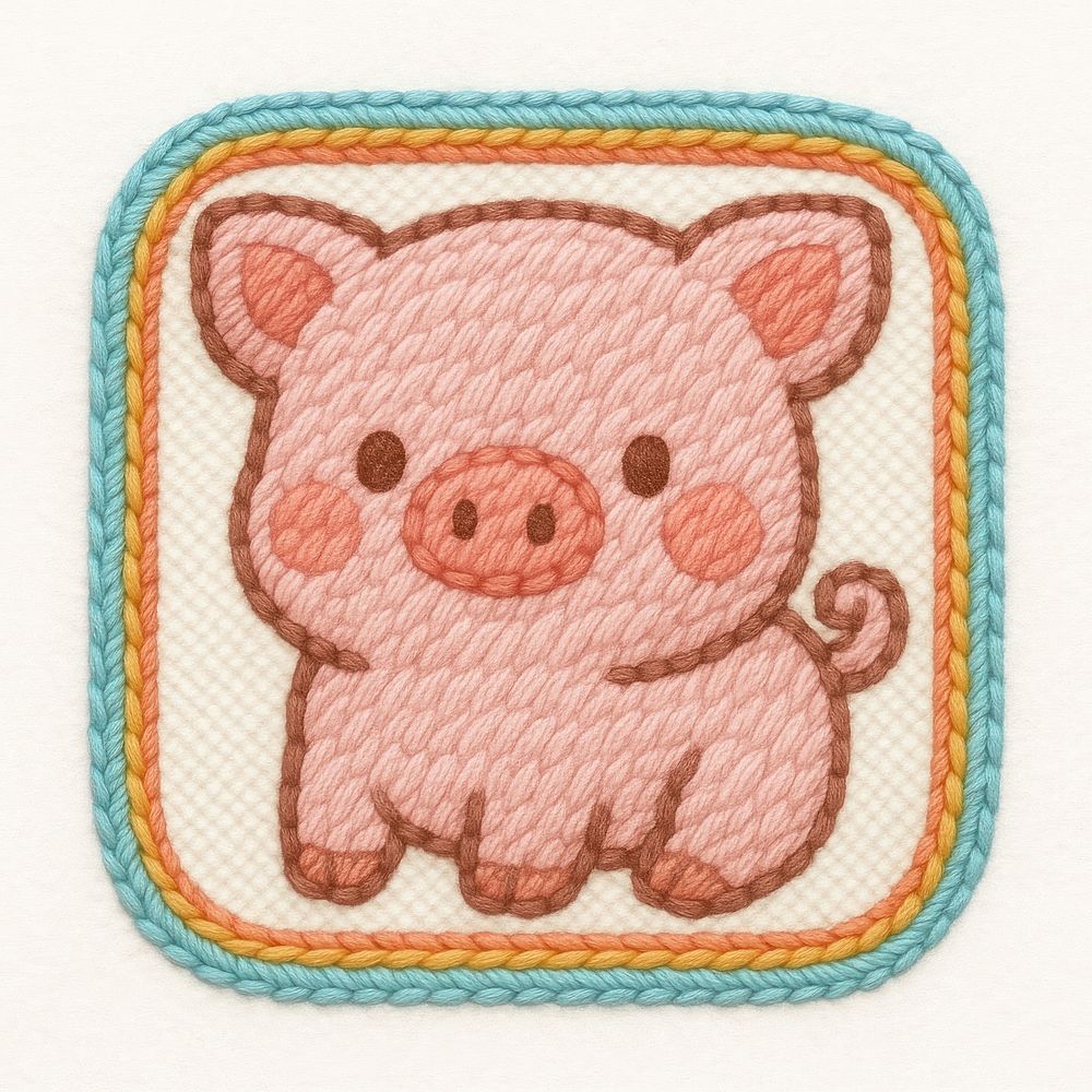 Cute embroidered pig illustration. | Free Photo - rawpixel