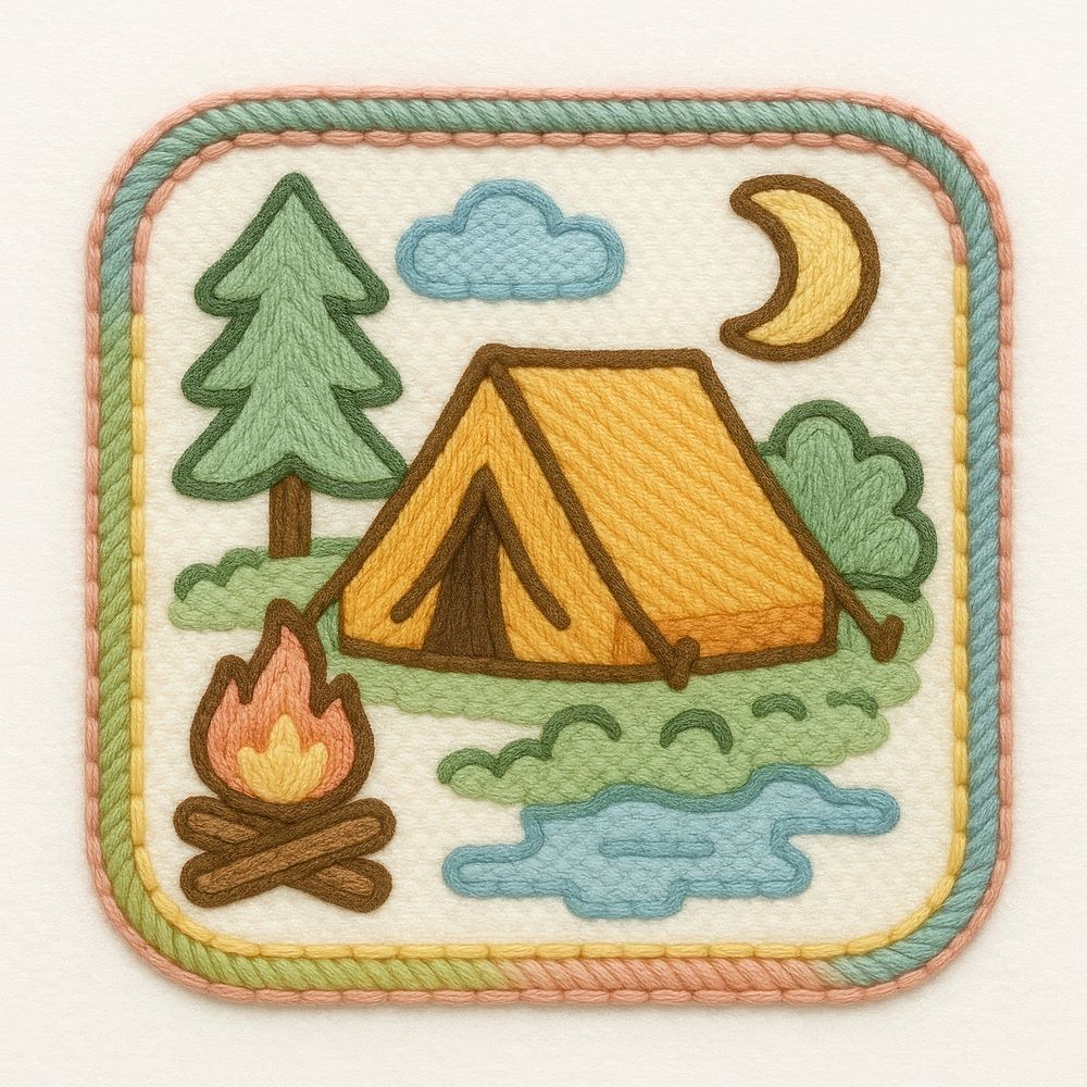 Embroidered camping scene patch | Free Photo - rawpixel