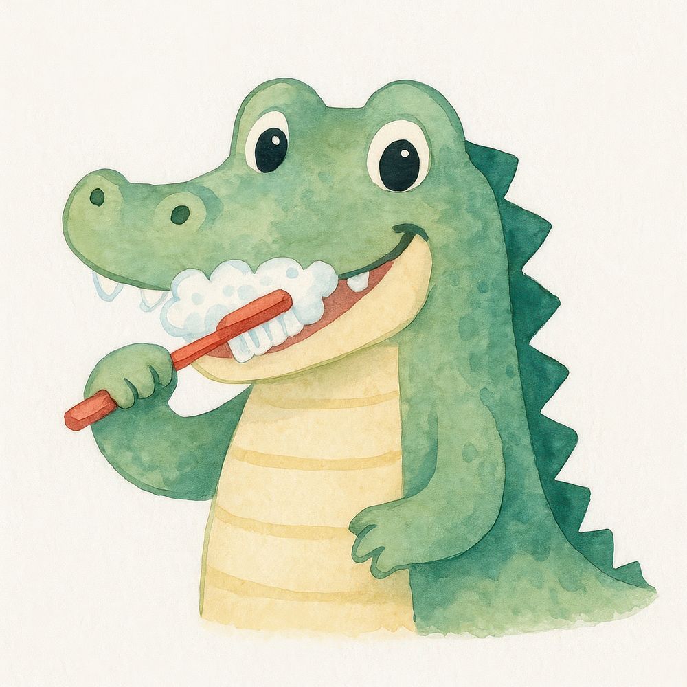 Cute crocodile brushing teeth | Free Photo Illustration - rawpixel
