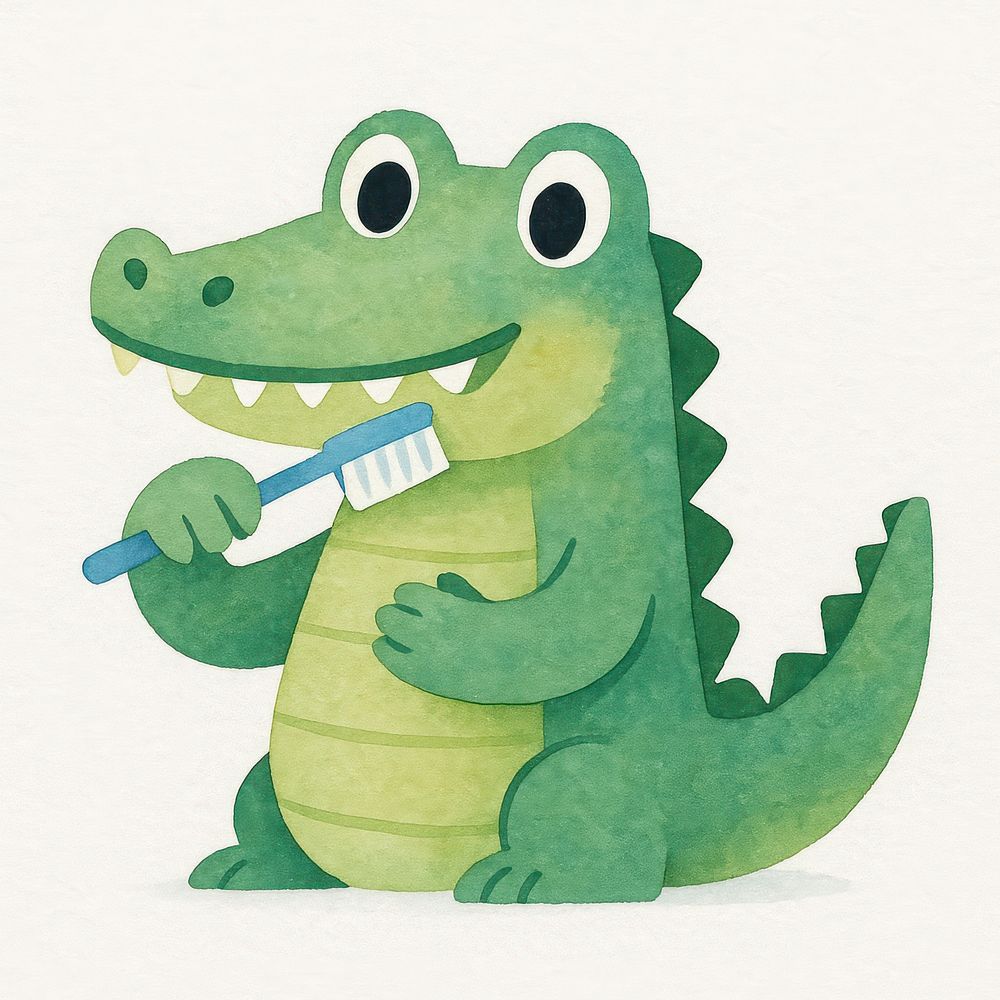 Crocodile brushing teeth happily | Free Photo Illustration - rawpixel