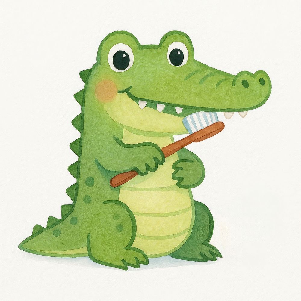 Crocodile brushing teeth happily. | Free Photo Illustration - rawpixel