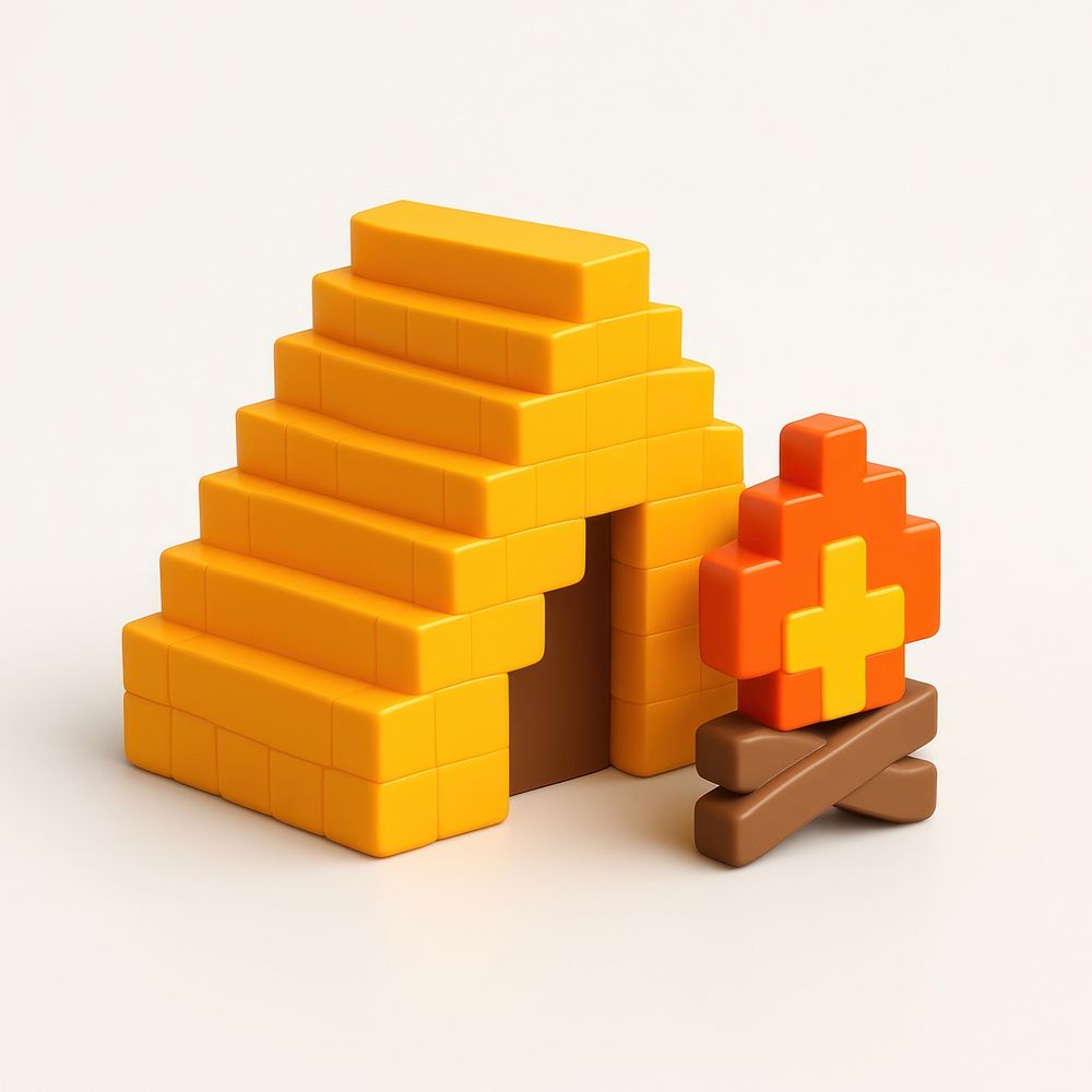 Colorful block campfire scene | Free Photo Illustration - rawpixel