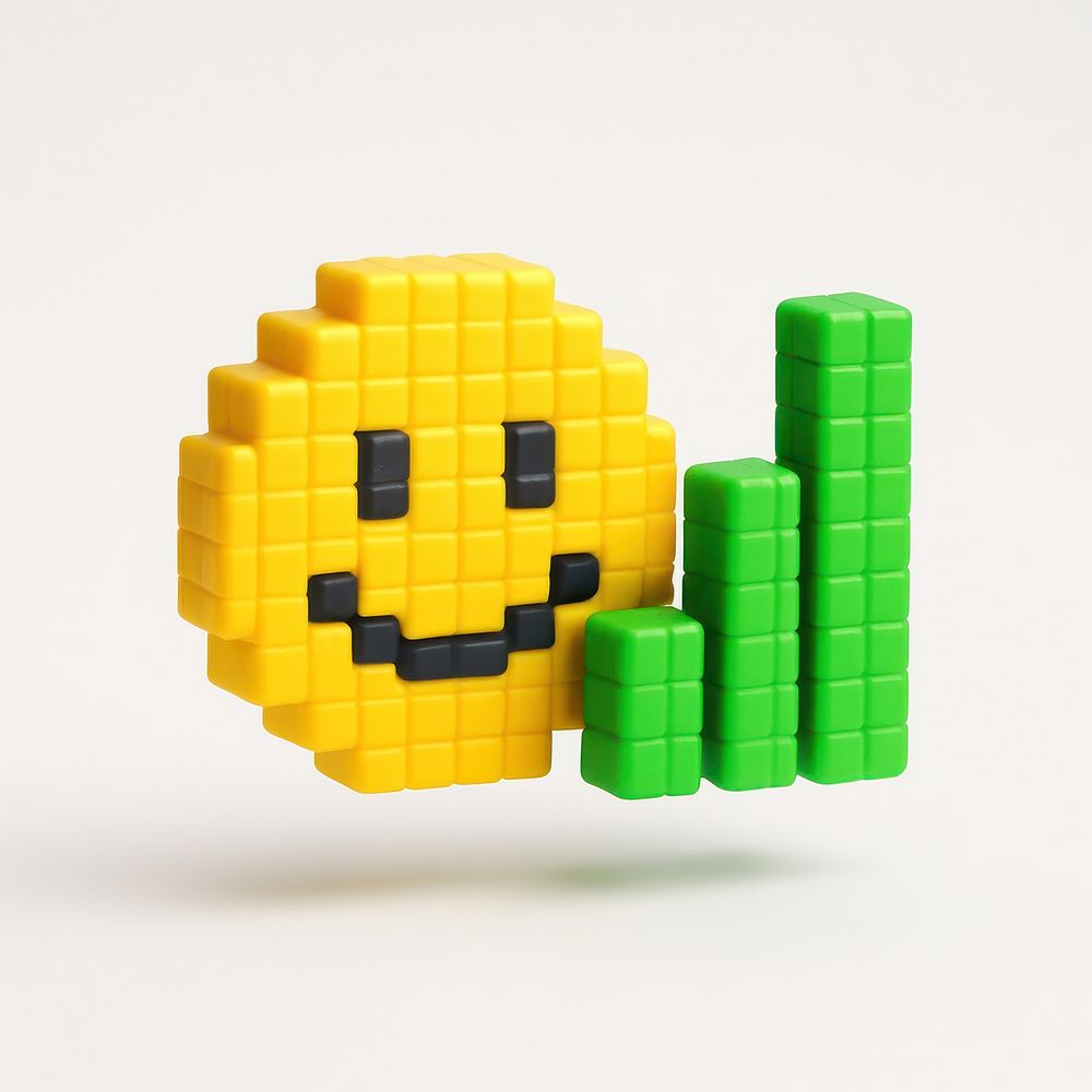 Pixelated smiley with bar graph. | Free Photo Illustration - rawpixel