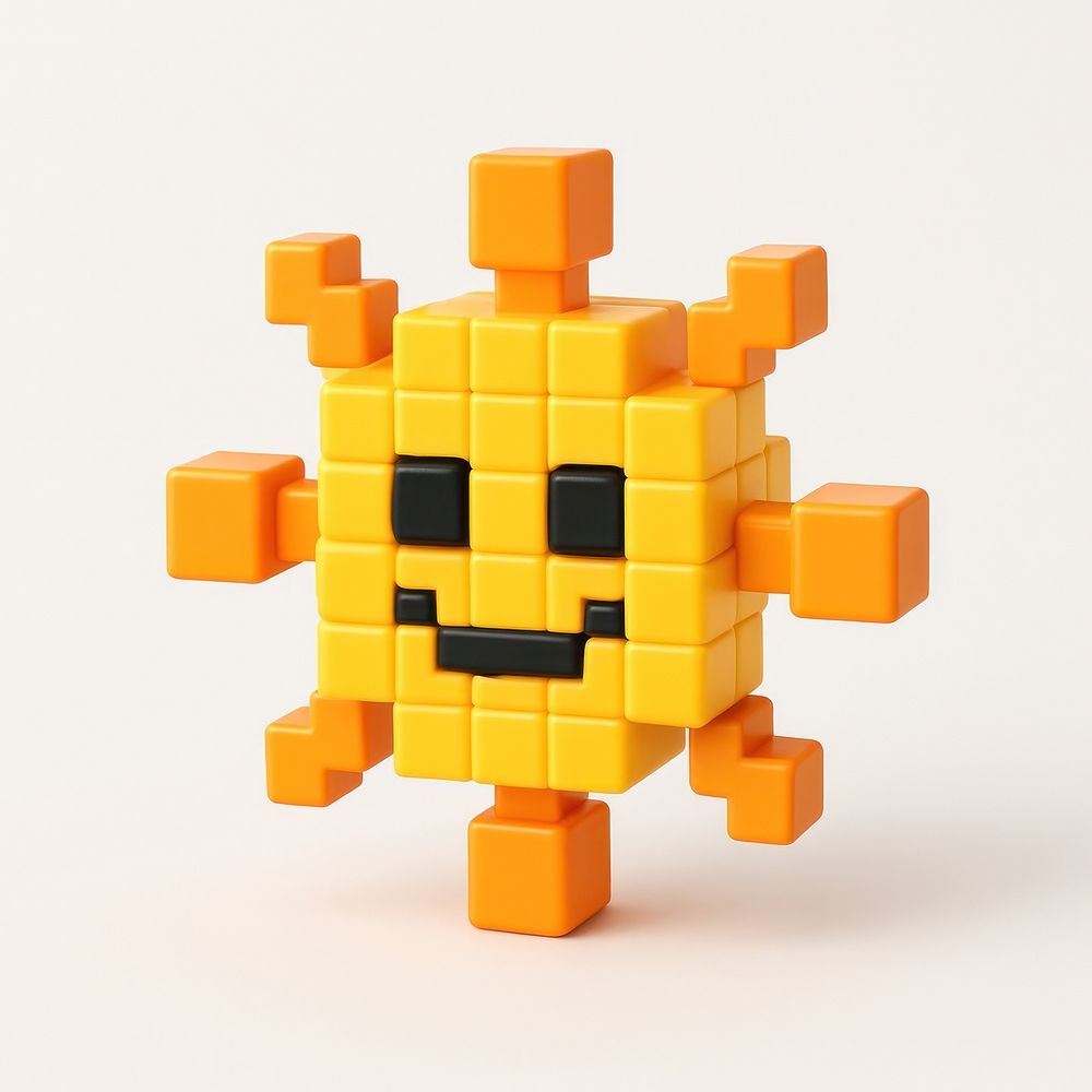 Pixelated smiling sun cube | Free Photo Illustration - rawpixel