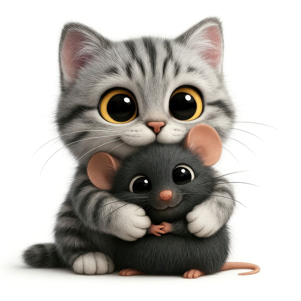 Adorable kitten hugging mouse. | Free Photo Illustration - rawpixel