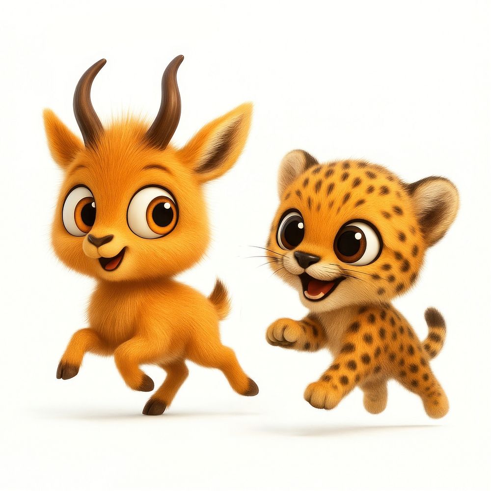 Cute animated animals frolic. | Free Photo Illustration - rawpixel