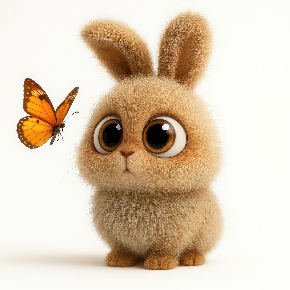 Cute fluffy bunny with butterfly | Free Photo Illustration - rawpixel