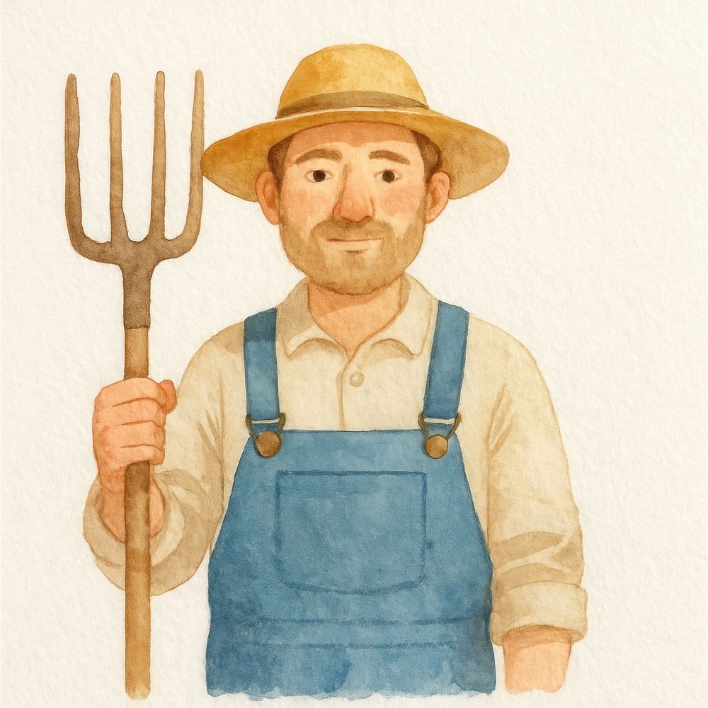Watercolor farmer with pitchfork | Free Photo Illustration - rawpixel