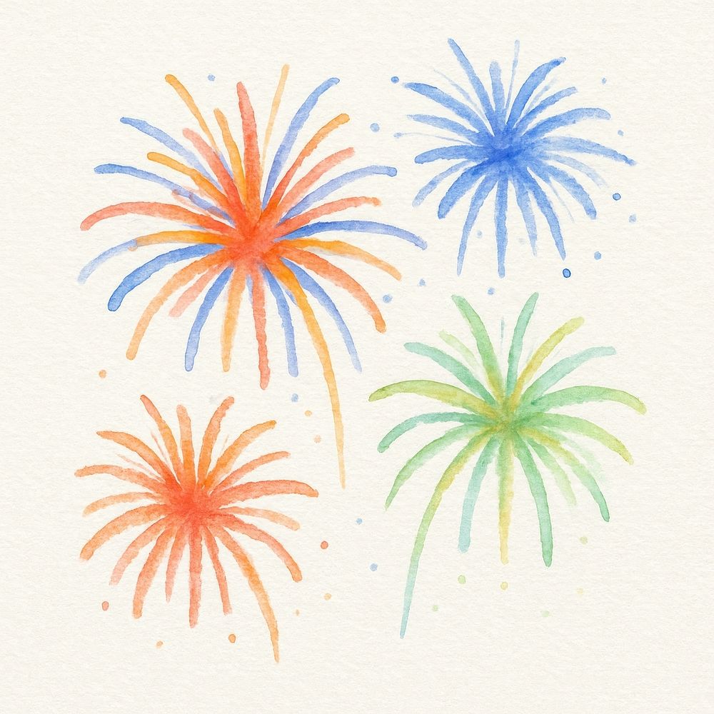 Colorful watercolor fireworks display | Free Photo Illustration - rawpixel