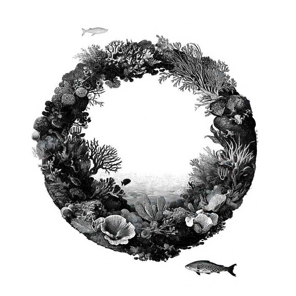 Coral reef art circle black | Free Photo Illustration - rawpixel