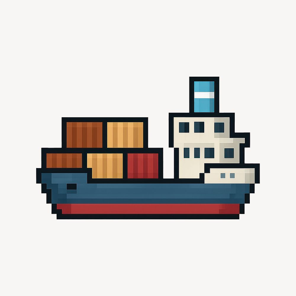 Pixelated cargo ship illustration | Free Photo Illustration - rawpixel