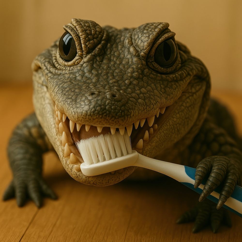 Crocodile brushing teeth humorously | Free Photo - rawpixel